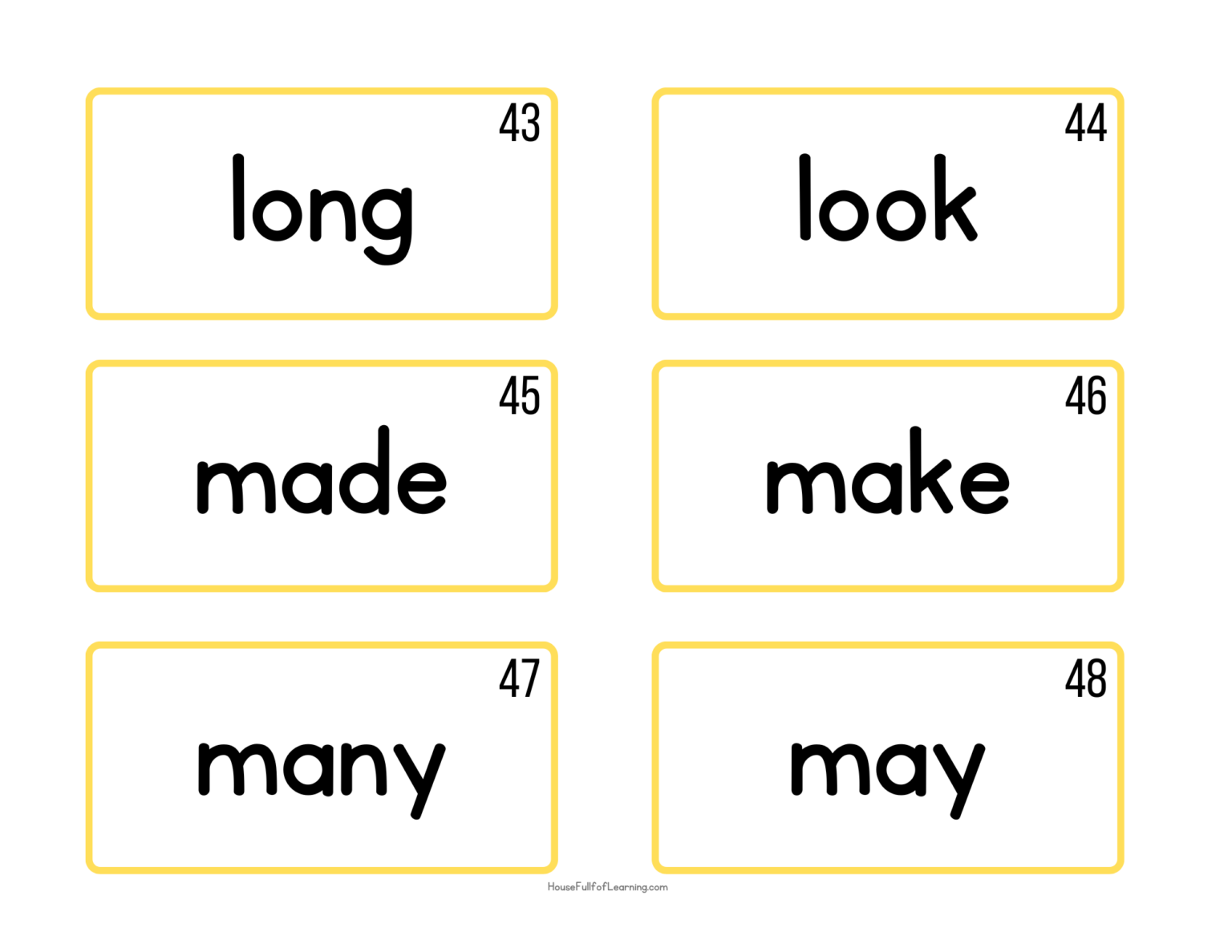 Free Printable Sight Word Flashcards - Fry's First 100 Words - House ...
